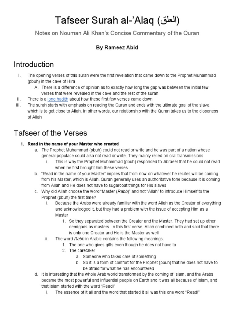 Tafseer Surah Al 'Alaq | Download Free PDF | Surah | Quran