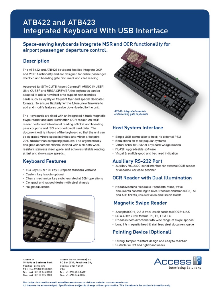 ATB422 and 423 Airport Keyboard USB Connection | PDF | Computer ...