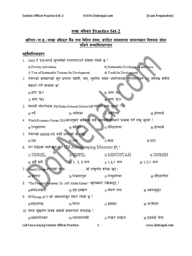 Section Officer Practice GK Set 2 For Nepal | PDF