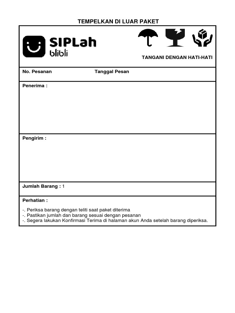 Contoh Label Pengiriman SIplah | PDF