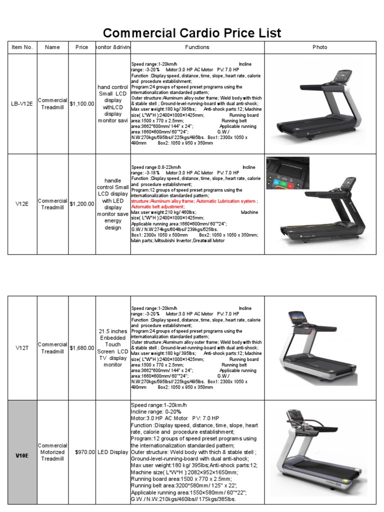 Commercial Treadmills Price List (2019 Oct) | PDF | Treadmill ...
