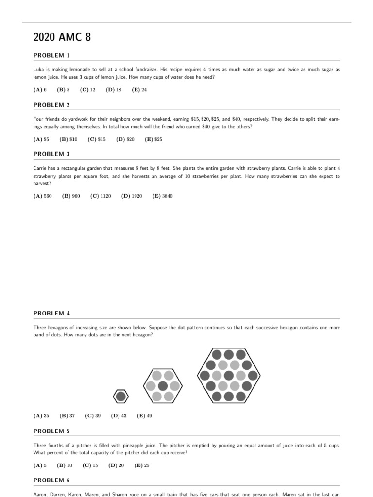 2020 AMC 8 Practice Problems | PDF | Mathematics