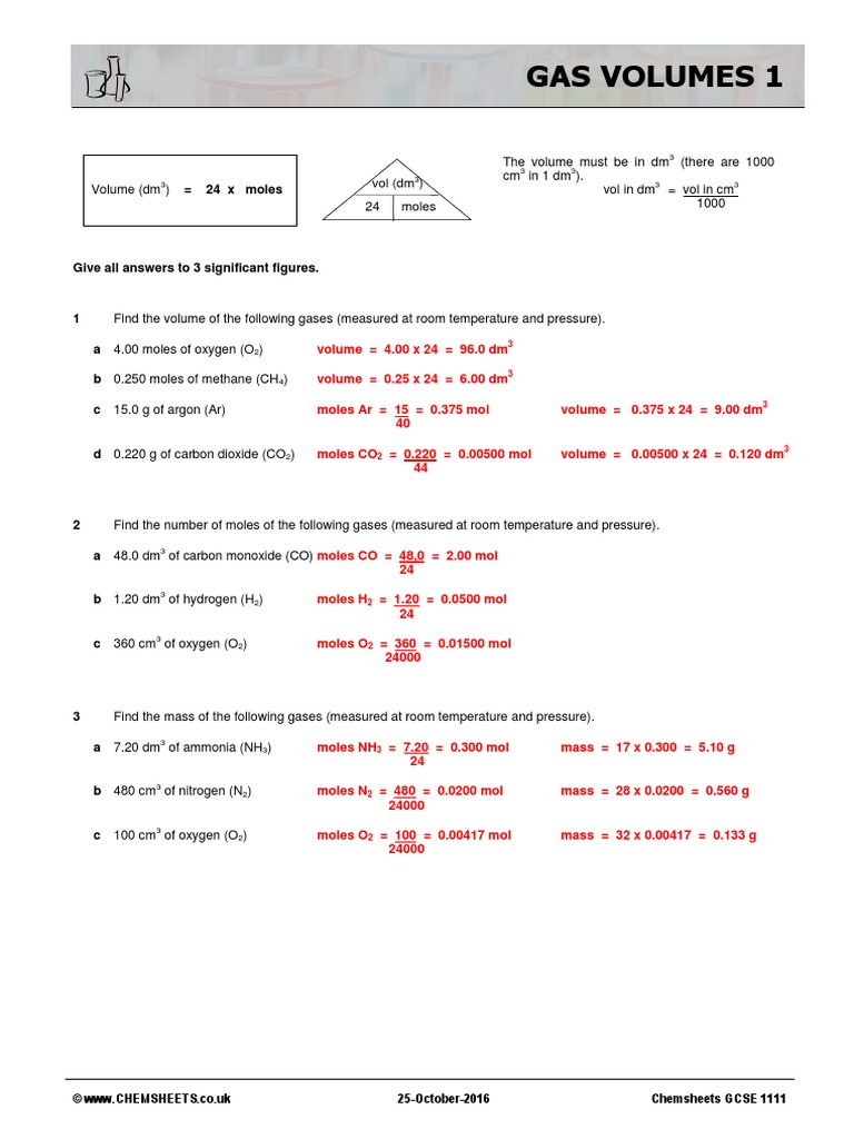 Gas Volumes 1 Ws ANS | PDF | Carbon Dioxide | Mole (Unit)