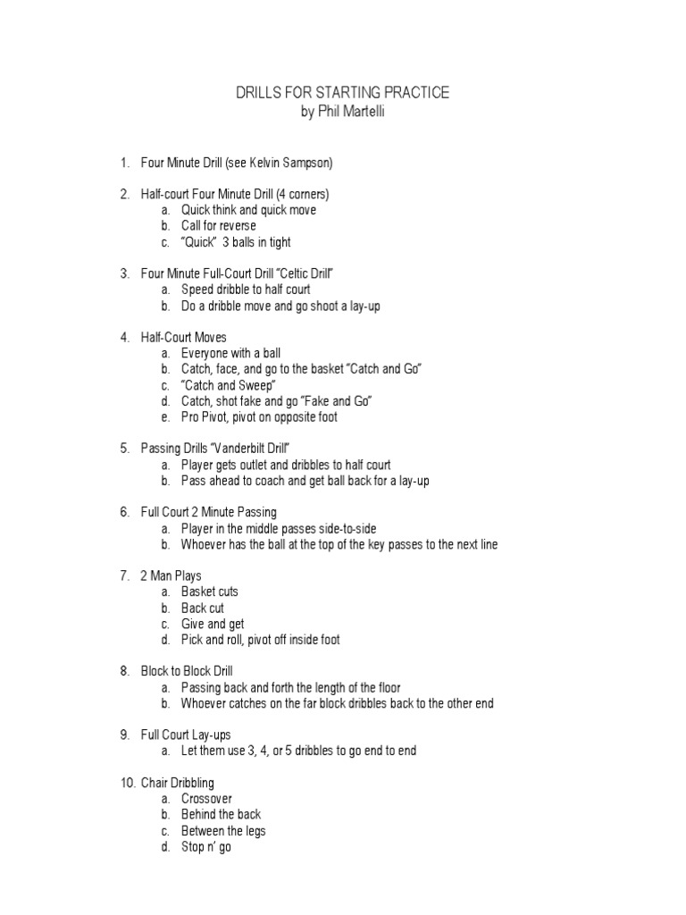Phil Martelli Drills For Starting Practice | PDF