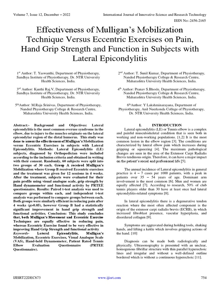 Effectiveness of Mulligan's Mobilization Technique Versus Eccentric ...