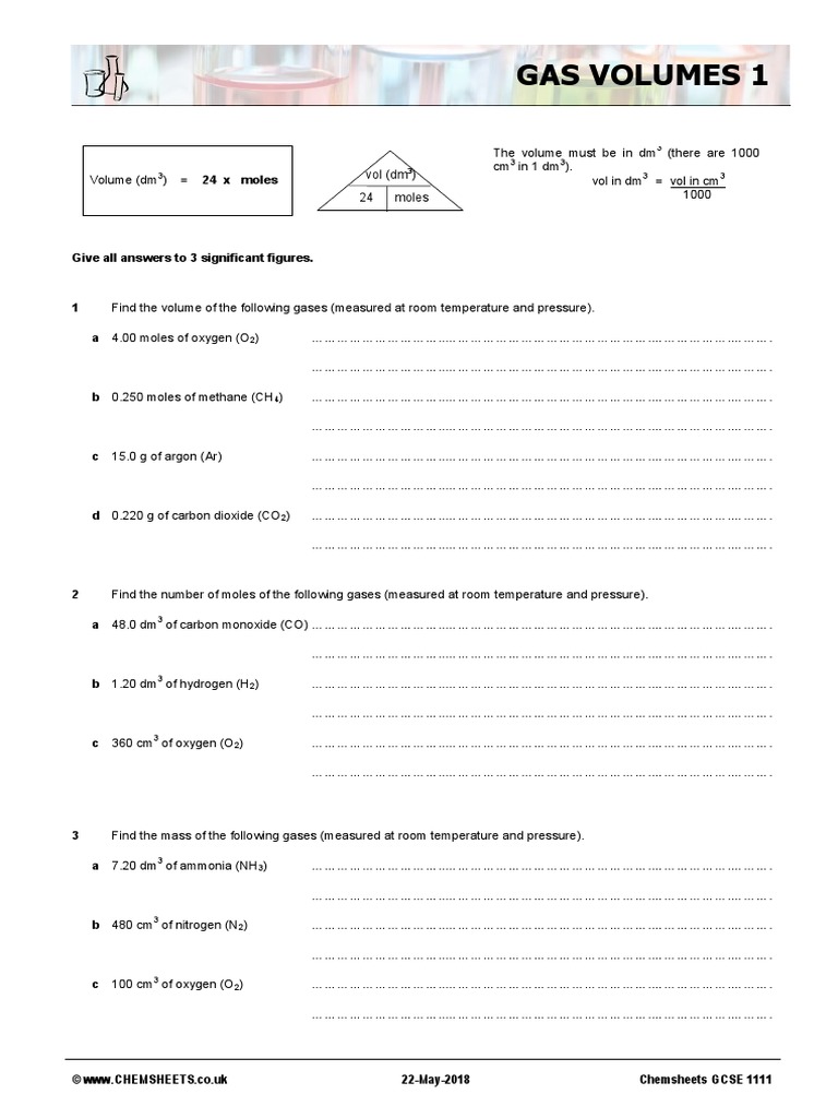 Chemsheets GCSE 1111 Gas Volumes 1 | PDF