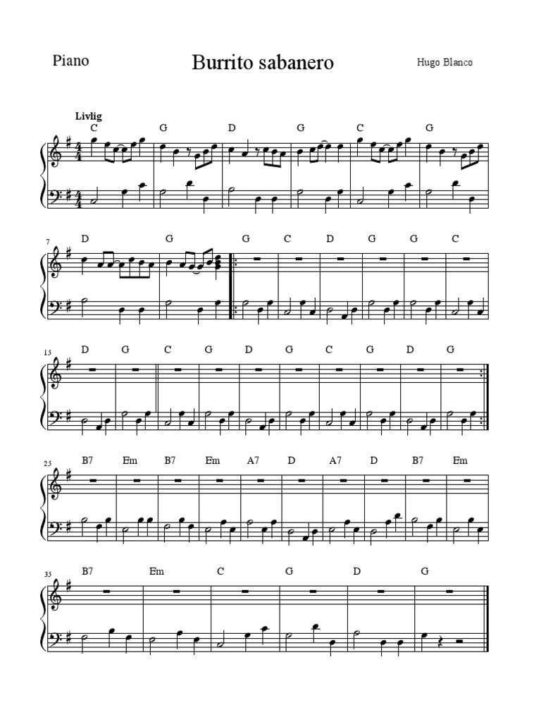 Burrito Sabanero Piano Sheet Music | PDF