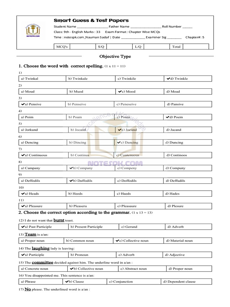 Solved MCQs 4 | PDF | Noun | Adjective