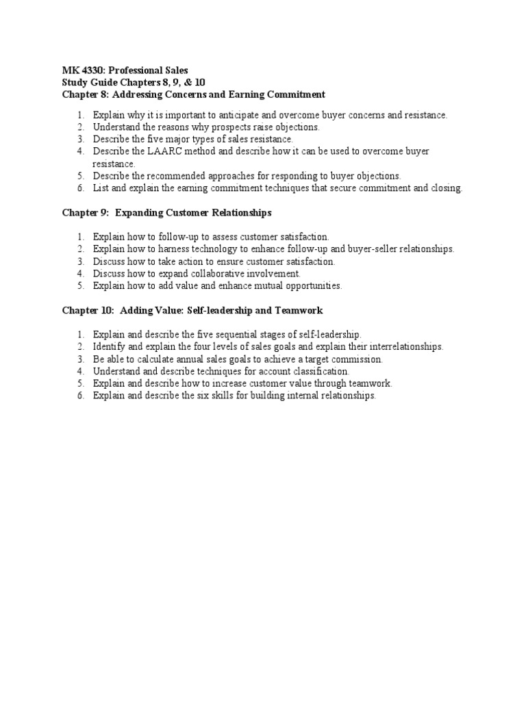 Professional Sales Study Guide: Chapters 8-10 | PDF
