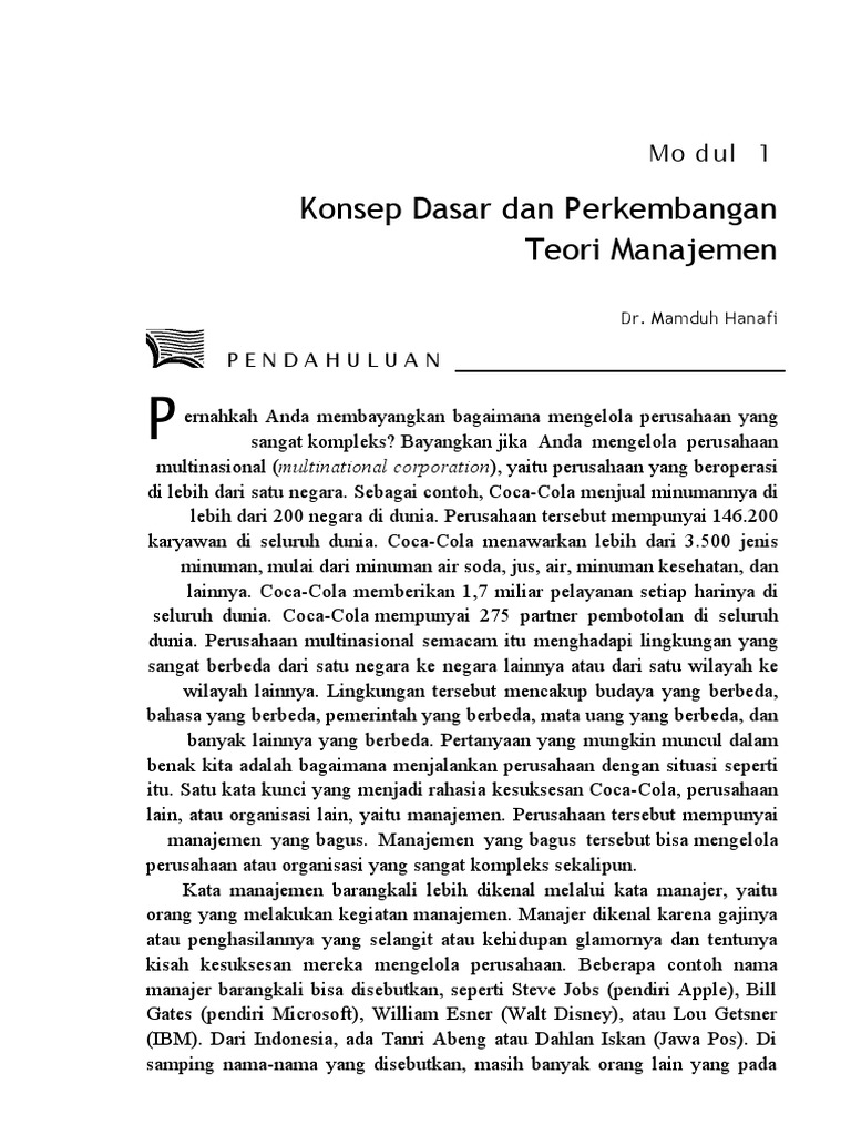 Konsep Dasar Dan Perkembangan Teori Manajemen - Modul | PDF