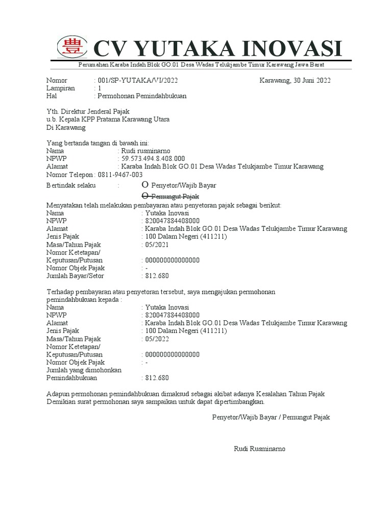 Formulir Pemindahbukuan PBK | PDF