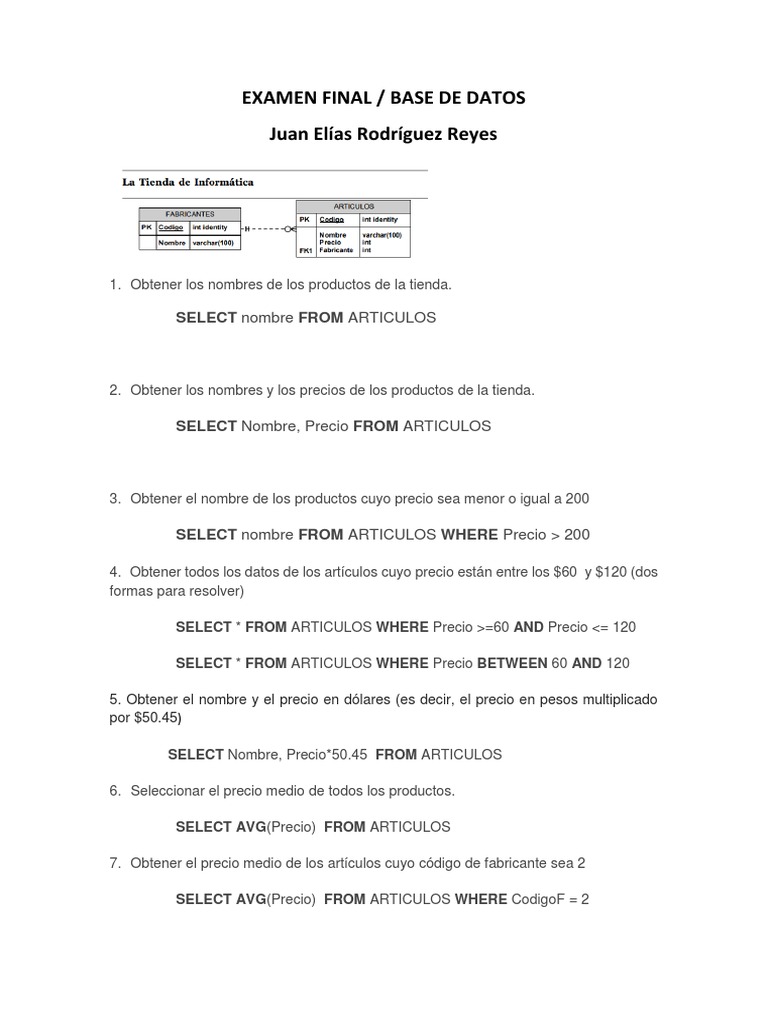 Consultas SQL para Base de Datos | PDF