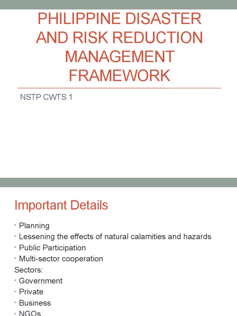 Philippine Disaster and Risk Reduction Management Framework | PDF