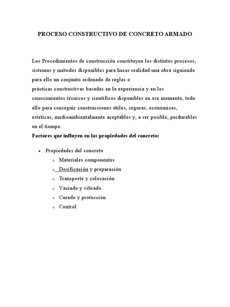 Proceso Constructivo de Concreto Armado | PDF | Hormigón | Cemento
