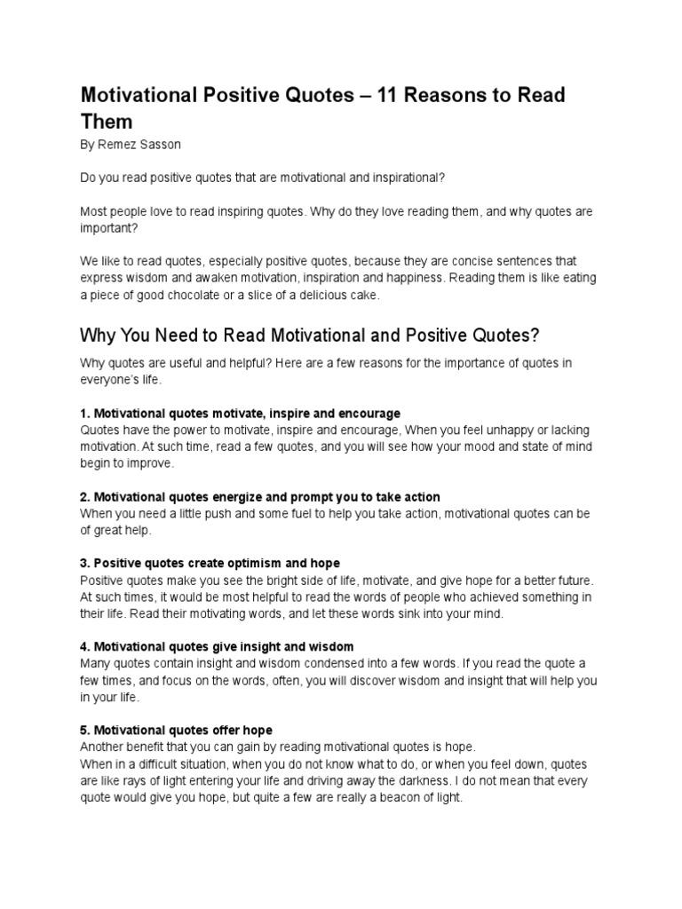 Motivational Positive Quotes - 11 Reasons To Read Them | PDF ...
