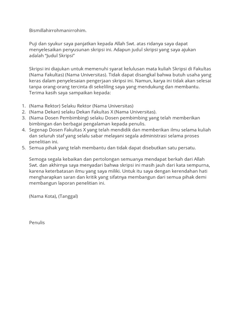 Contoh Kata Pengantar Skripsi Pdf