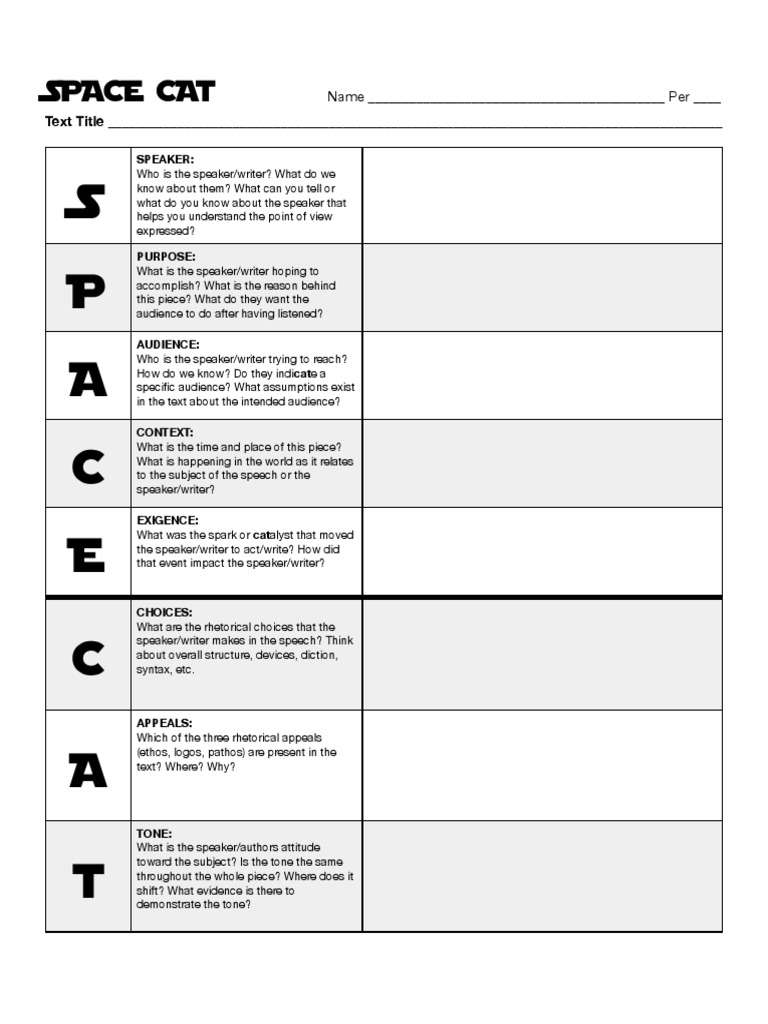 SPACE CAT Rhetorical Analysis Guide | PDF