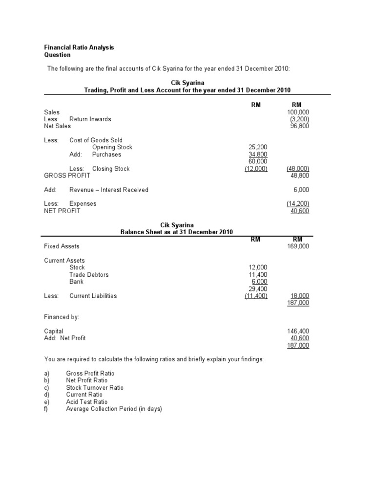 Exercise Financial Ratio Analysis | PDF