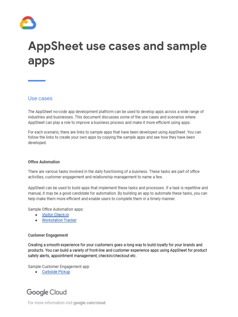 AppSheet use cases and sample apps overview | PDF | Mobile App | Automation