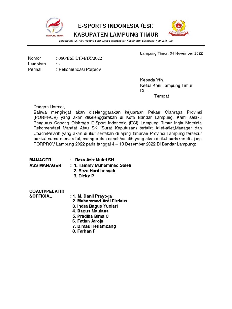 Rekomendasi Porprov | PDF