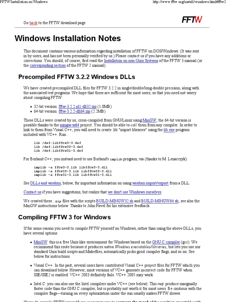 FFTW Installation Guide for Windows | PDF | Library (Computing) | C ...