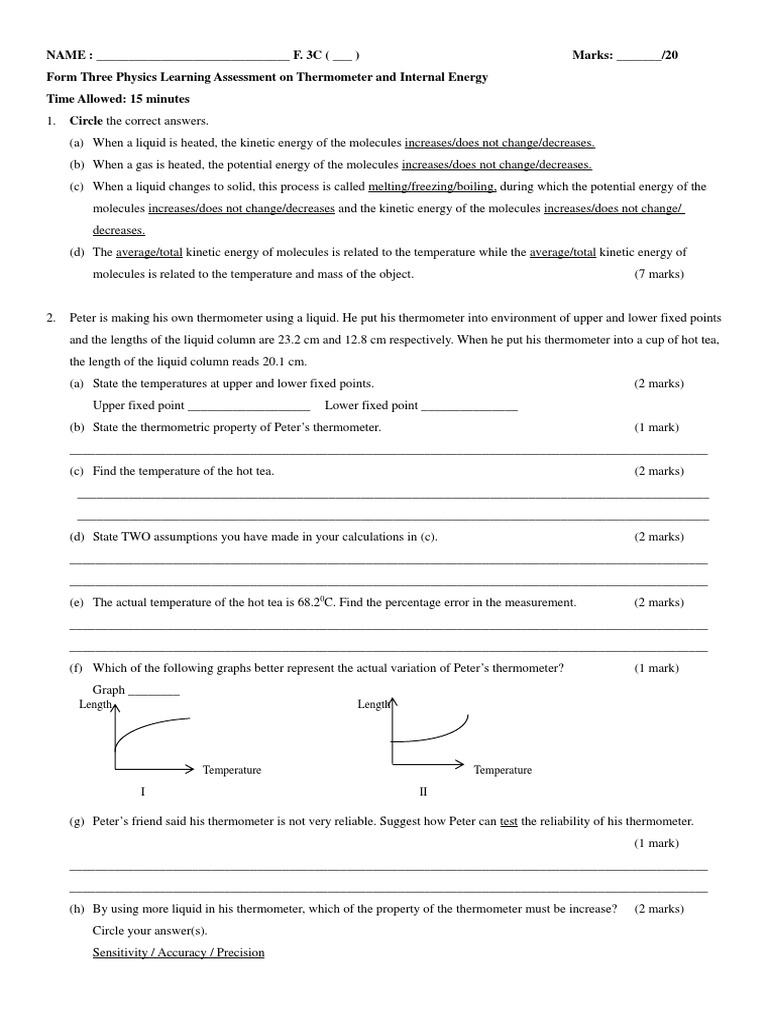 16-17 3C Quiz On Thermometer Internal Energy | PDF | Thermometer ...