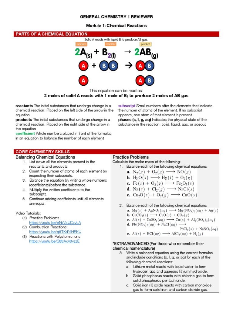 General Chemistry 1 Reviewer M1 | PDF | Chemistry | Chemical Reactions