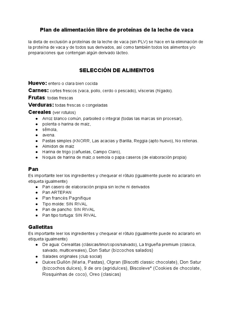 Plan de Alimentacion Libre de Proteinas de La Leche de Vaca para Madres ...