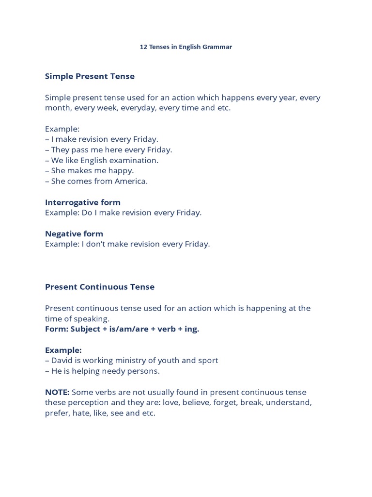 12 Tenses in English Grammar | PDF | Grammatical Tense | Verb
