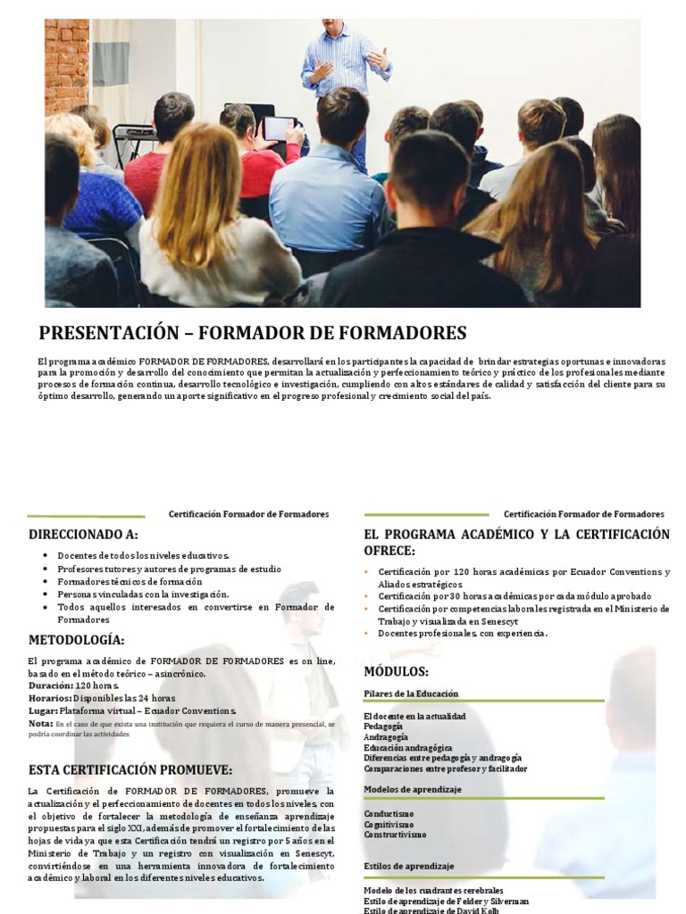 Brochure Formador de Formadores-1 | PDF | Método de enseñanza | Maestros