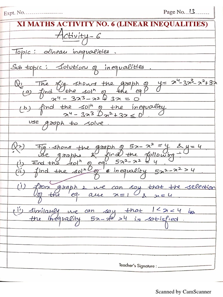XI Maths Activities for Linear Inequalities, Straight Lines, Pascal's ...