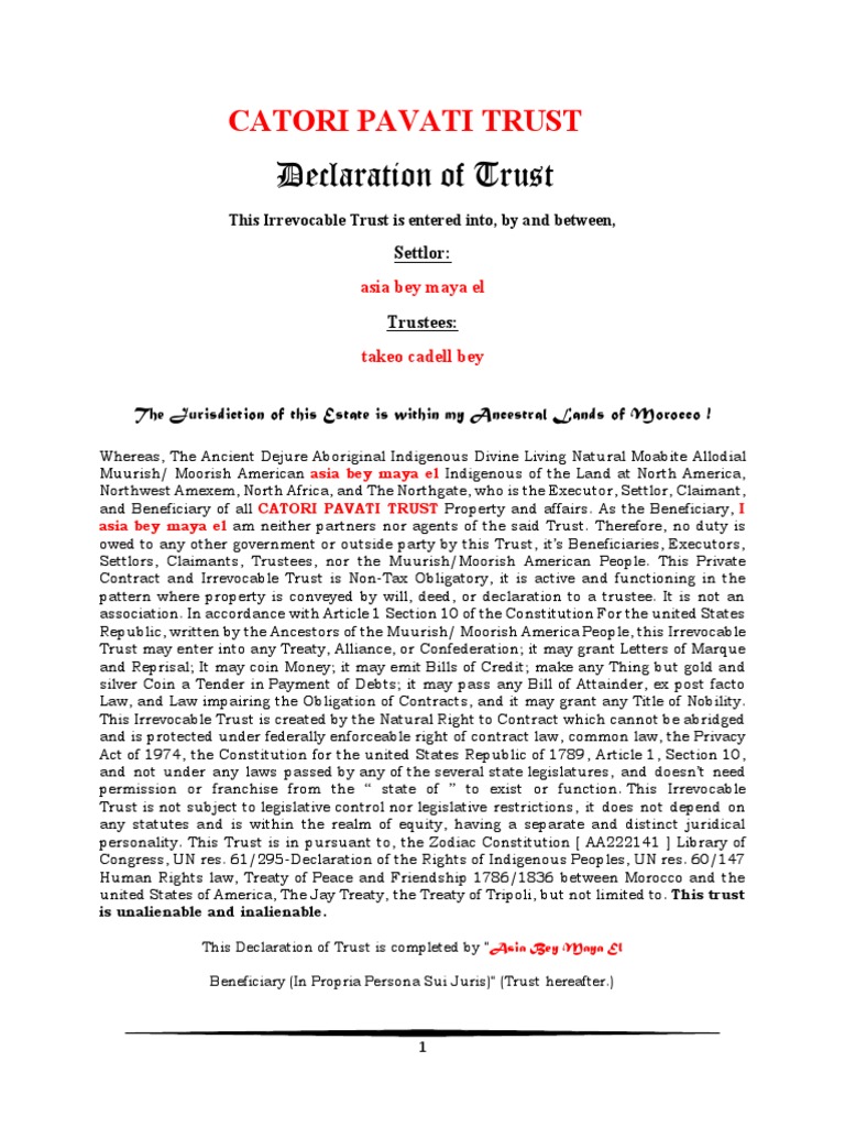 Declaration of Trust For Catori Pavati Trust | PDF | Trust Law | Government