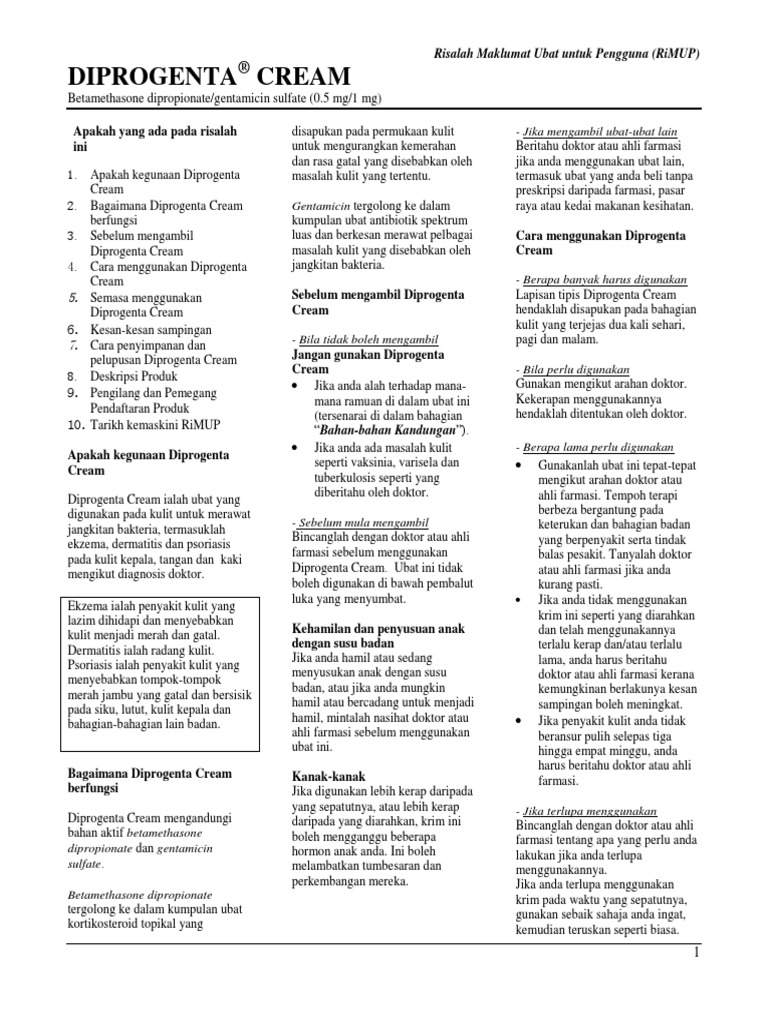 Diprogenta Cream Betamethasone Propionate Gentamicin Sulfate Merck ...