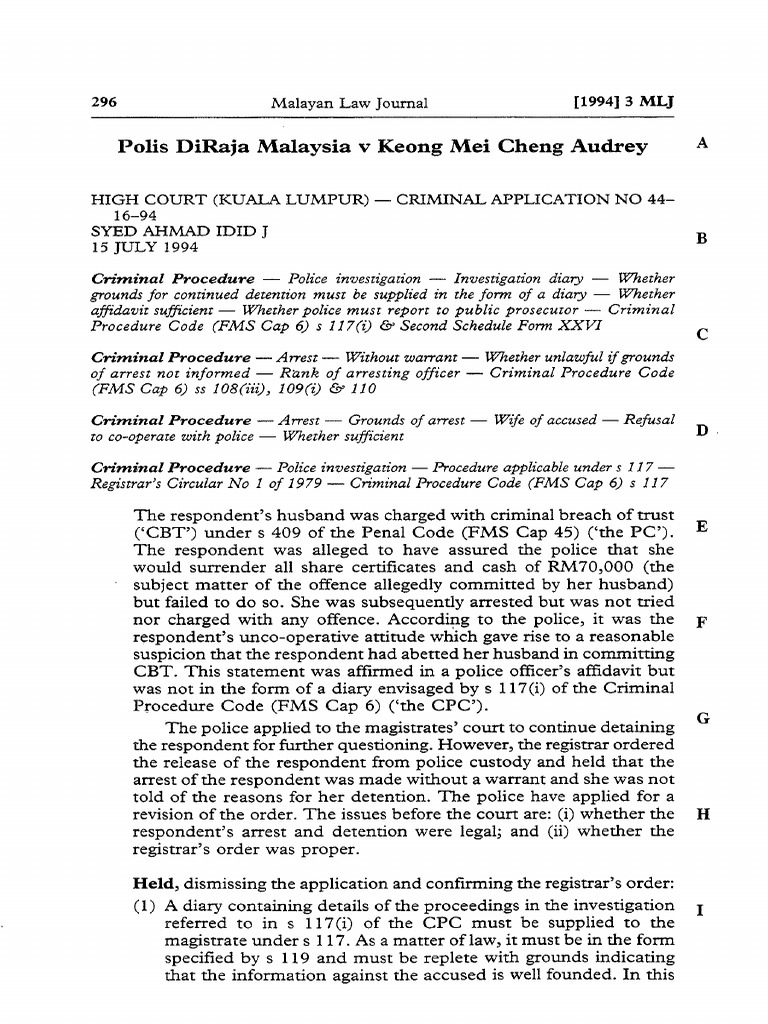 Polis Diraja Malaysia V Keong Mei Cheng Audrey | PDF