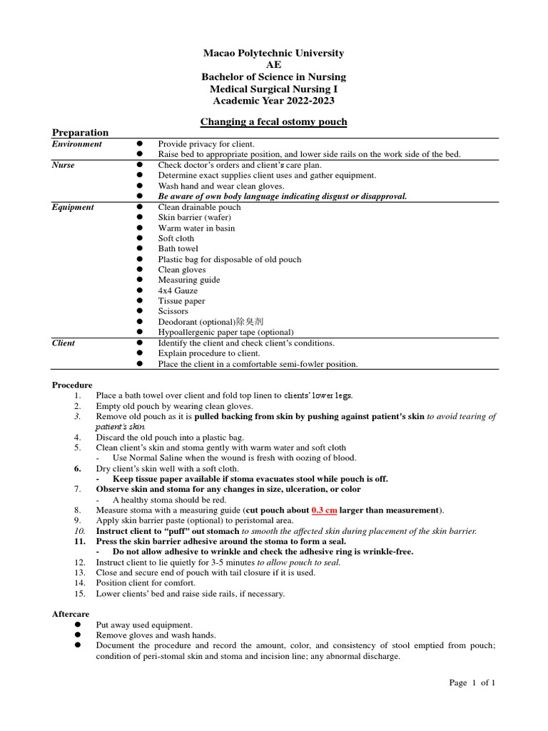 9.1.ostomy Care-Checklist | PDF | Clinical Medicine | Medical Specialties