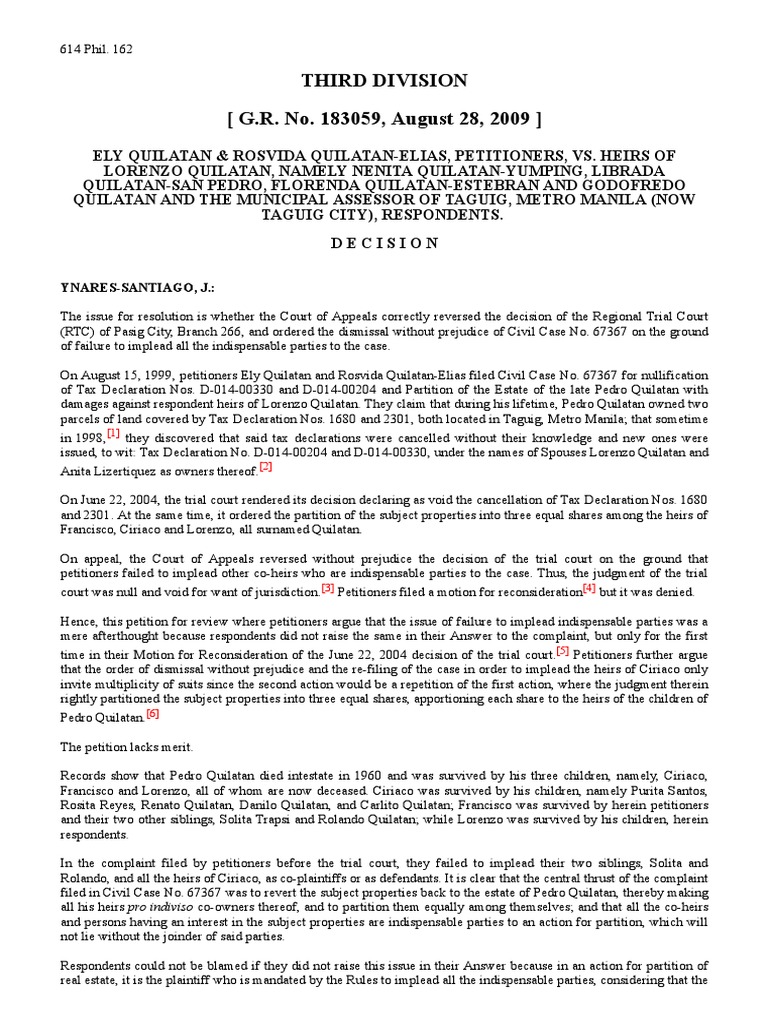 Quilatan-Elias V Heirs of Lorenzo Quilatan | PDF | Lawsuit | Complaint