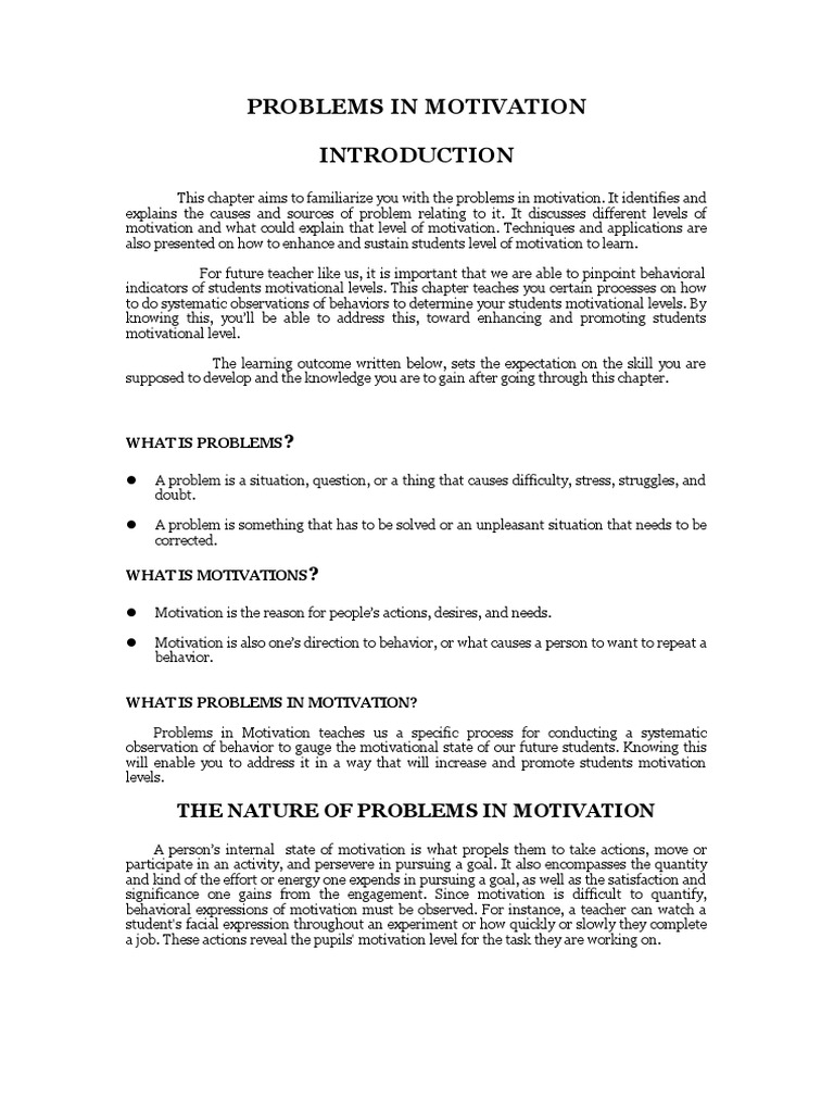 Problems in Motivation Handout | PDF | Motivational | Motivation