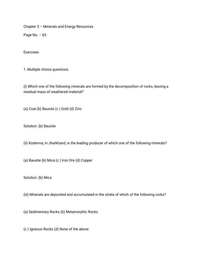 Minerals and Energy Resources Overview | PDF | Water Treatment | Rock ...