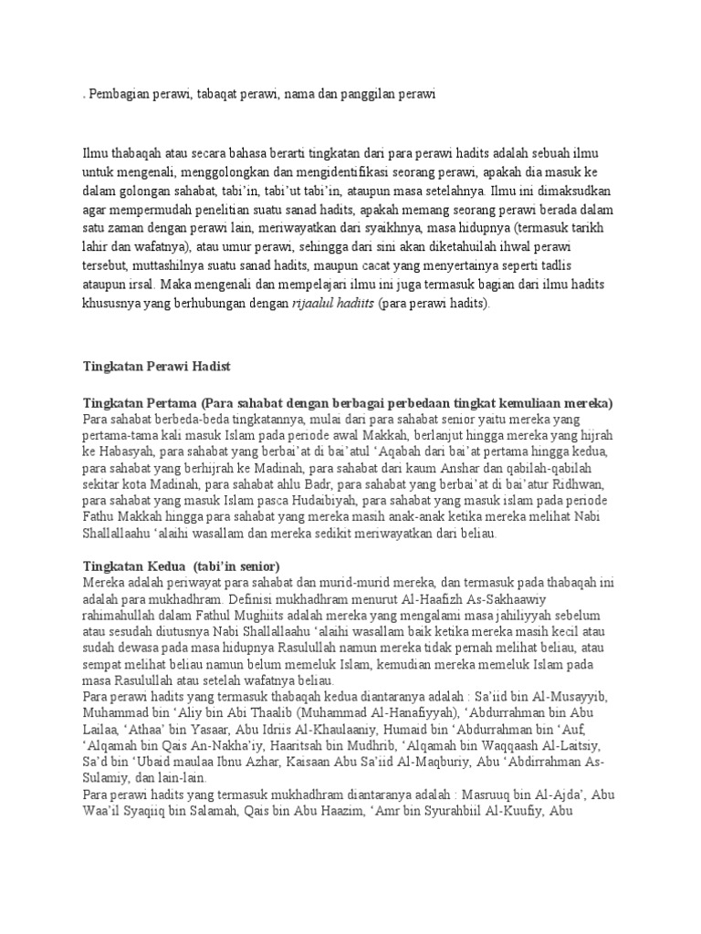 Pembagian Perawi | PDF