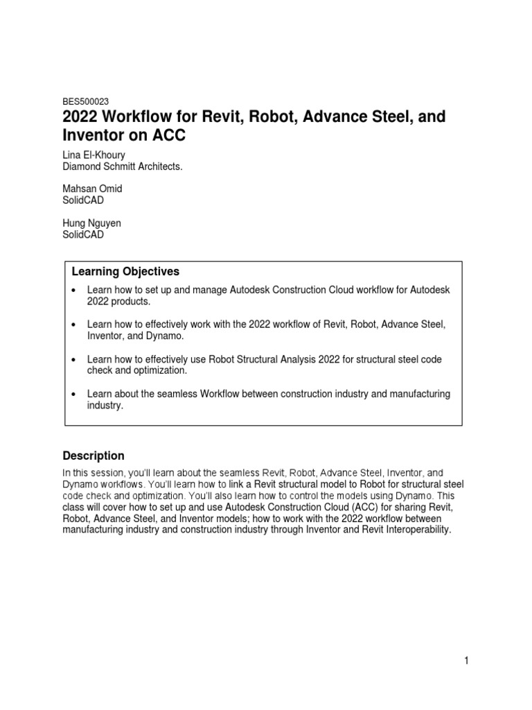 2022 Workflow For Revit, Robot, Advance Steel, and Class - Handout ...