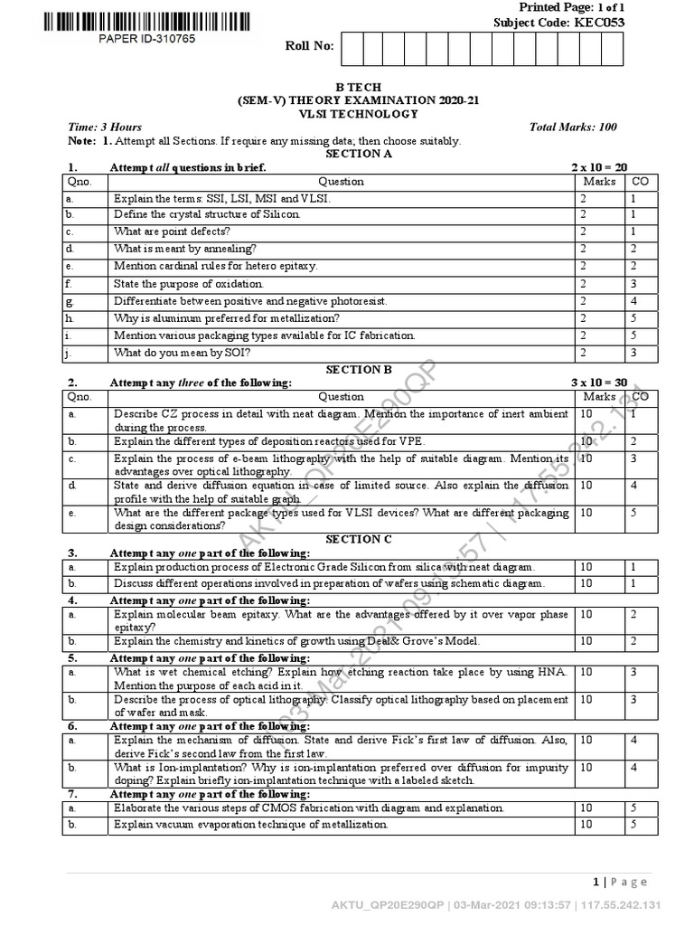 Vlsi Technology Kec 053 | PDF | Photolithography | Integrated Circuit