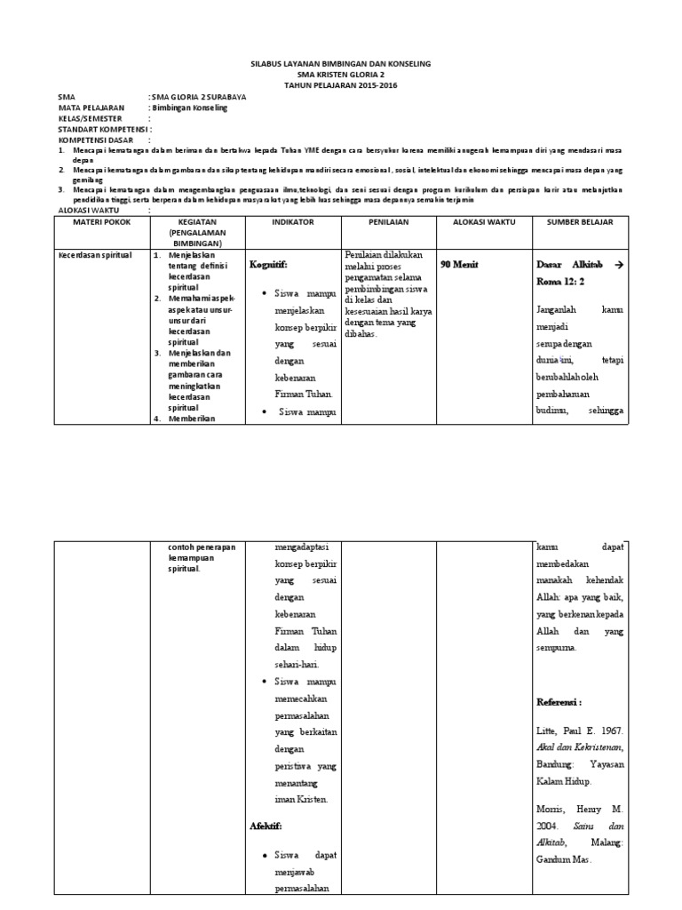 Silabus Layanan Bimbingan Dan Konseling | PDF