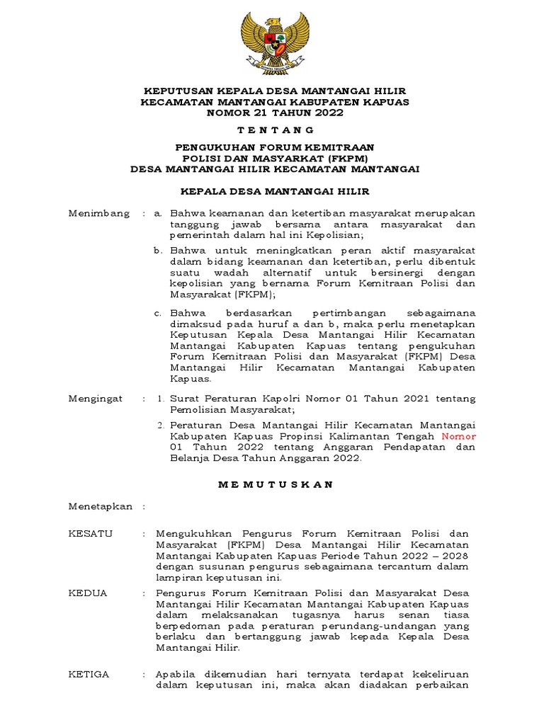SK FKPM Desa Mantangai Hilir 2022 | PDF