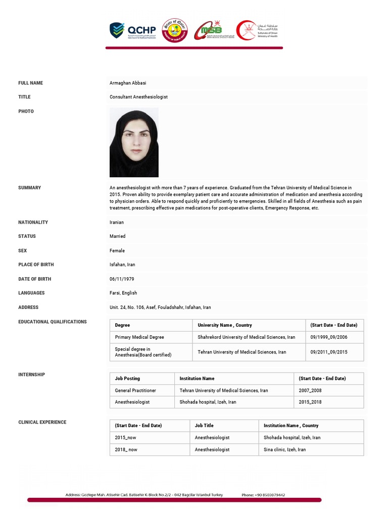 Resume Armaghan Abbasi | PDF | Anesthesia | Surgery