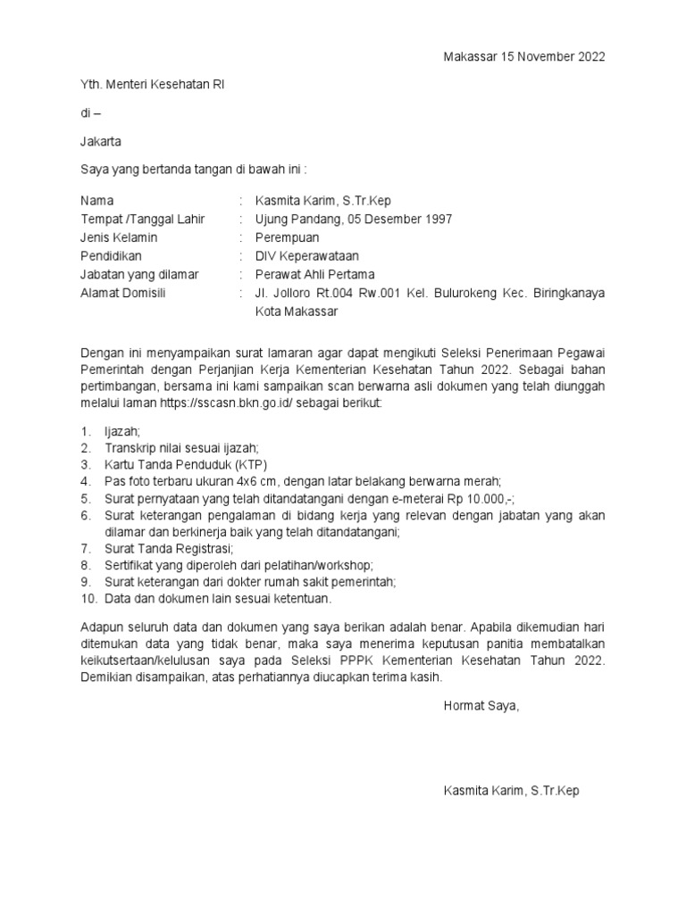 LAmp 3 Surat Lamaran p3k 2022 | PDF