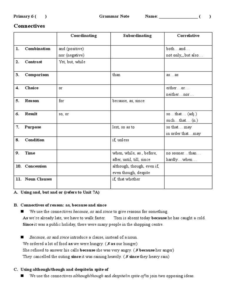 2022 - Grammar Notes - Connectives | PDF | Languages | Foreign Language ...