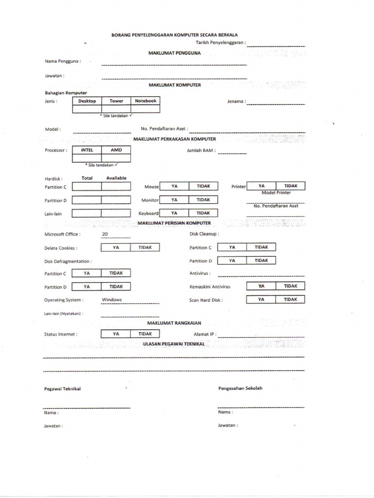 Borang Penyelenggaraan PM | PDF