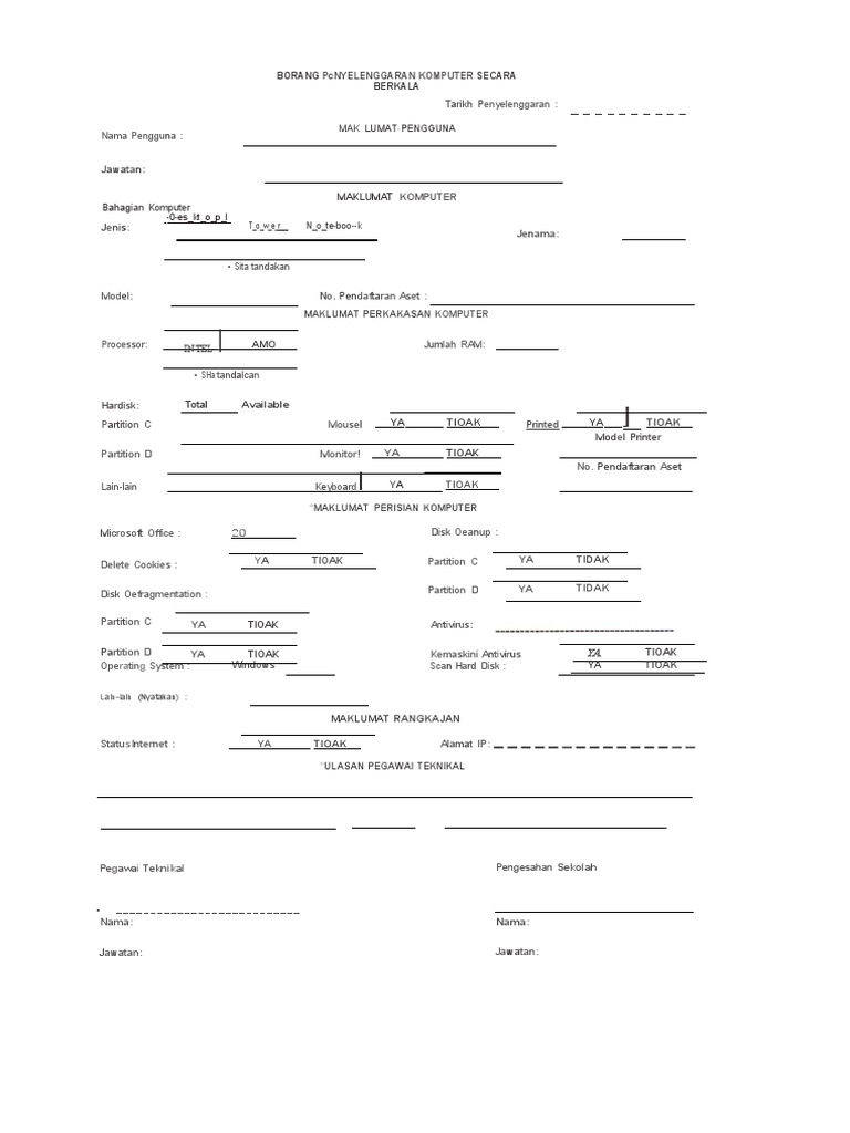 Borang Penyelenggaraan PM | PDF