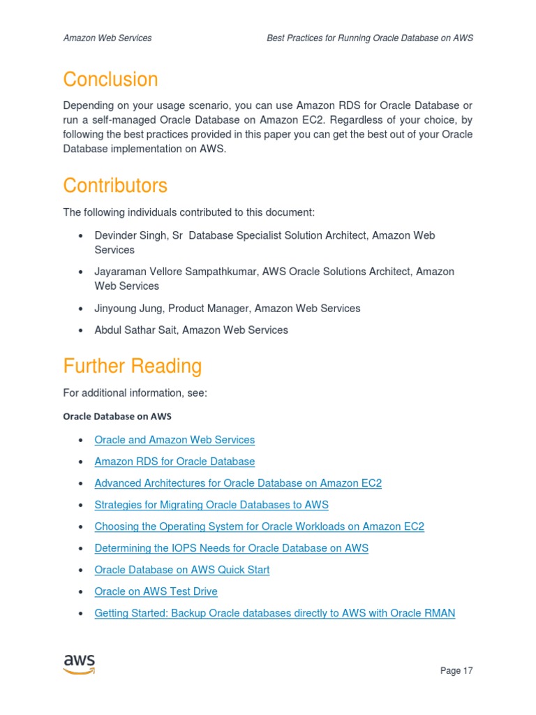 AWS Oracle Database Best Practices | PDF | Computers