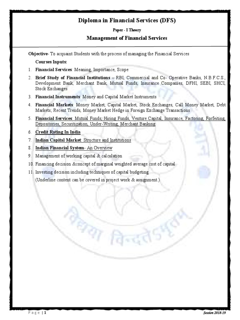 DFS Syllabus | PDF | Market (Economics) | Capital Market